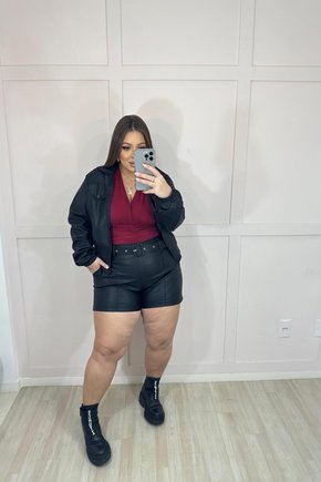 Short Couro Fake Plus Size